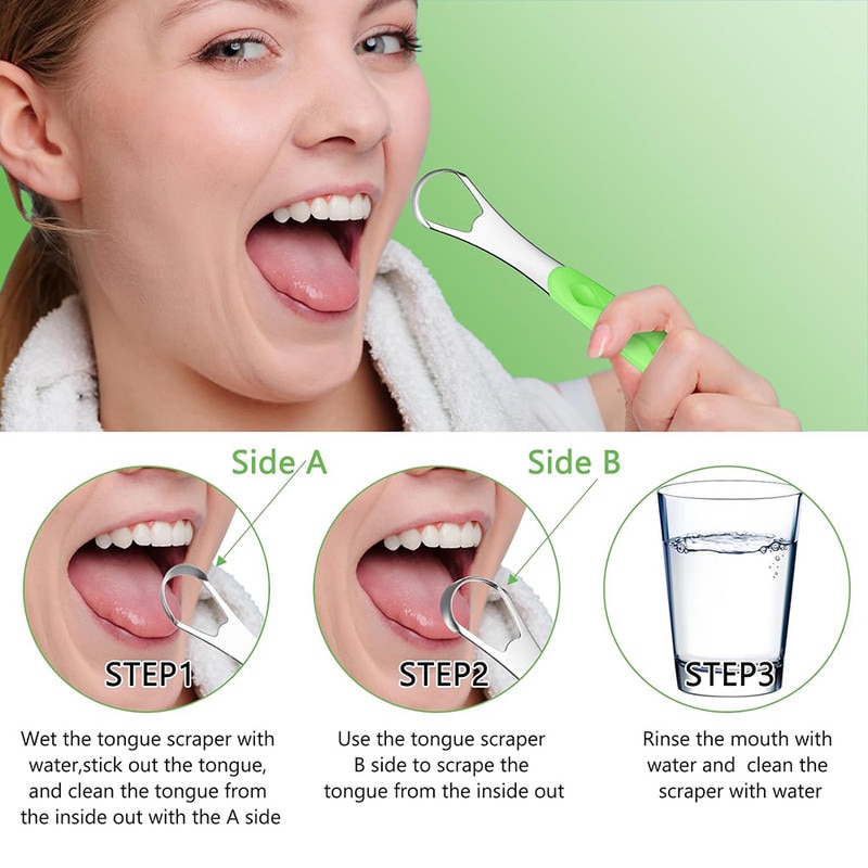 Perie curatare limba, BOMSTOM, Inox, Verde - eMAG.ro