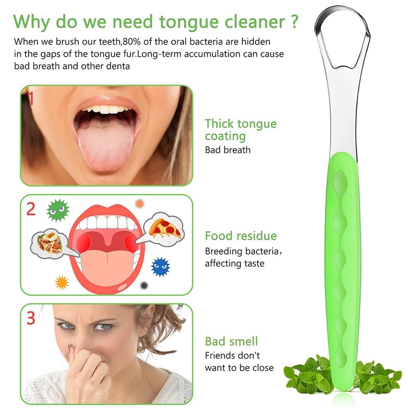 Perie curatare limba, BOMSTOM, Metal, Verde - eMAG.ro