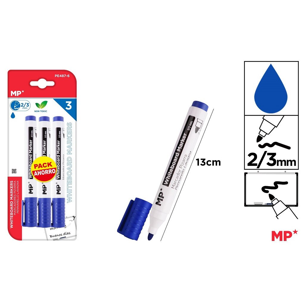 Set 3 markere pentru tabla, albastre - eMAG.ro