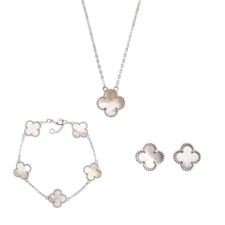 Set Bratara, Colier si Cercei Lucky cu Trifoi, Alb cu Argintiu - eMAG.ro