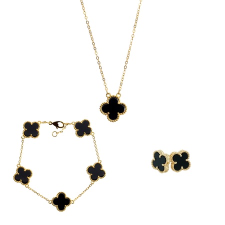 Set Bratara, Colier si Cercei Lucky cu Trifoi, Negru cu Auriu - eMAG.ro