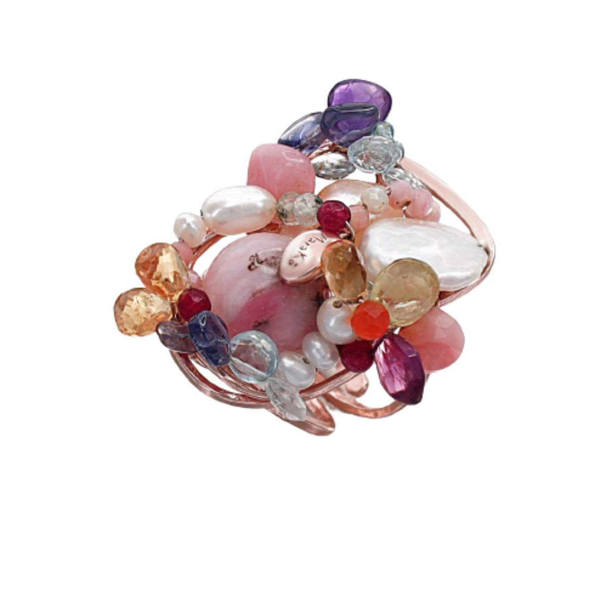 Inel Rainbow, reglabil, din opal, cuart si perle - eMAG.ro