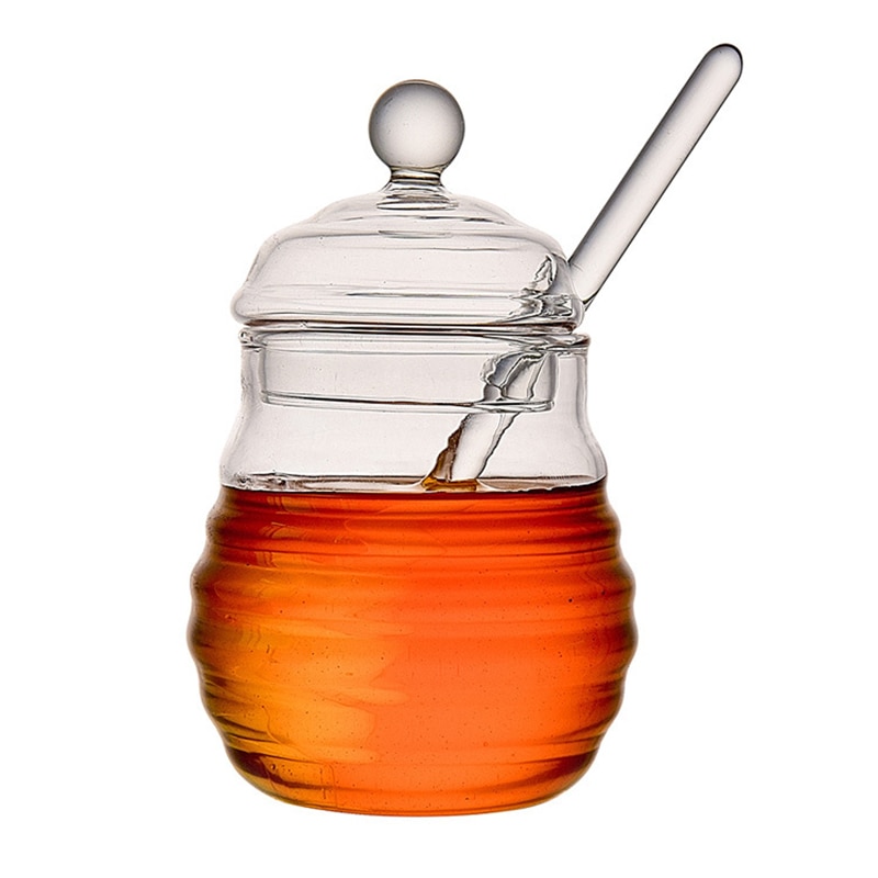 Borcan pentru miere Cu capac si lingura, BOMSTOM, Sticla, 300ml, Usor ...