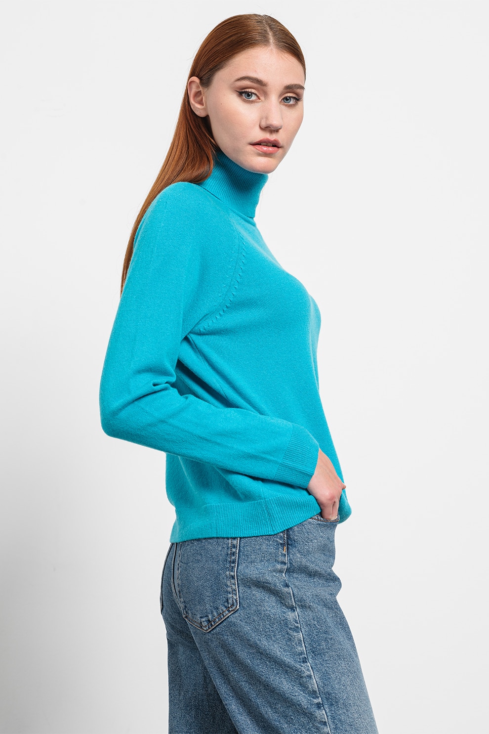 United Colors of Benetton, Pulover din amestec de lana cu guler inalt ...