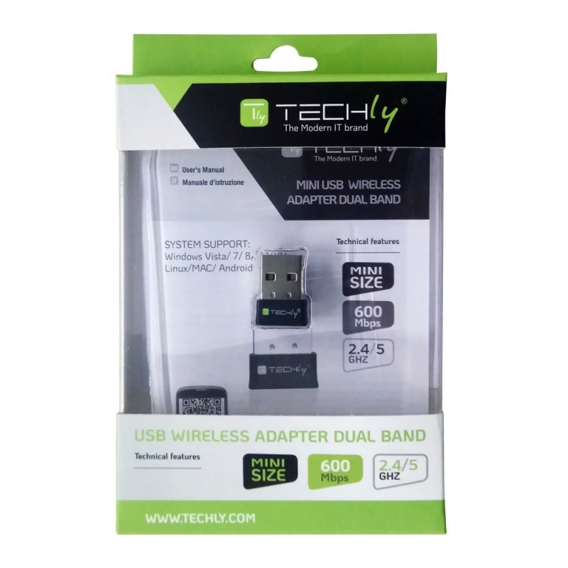 Placa de retea fara fir, TECHLY, I-WL-USB-600TY, USB, Negru/Argintiu ...