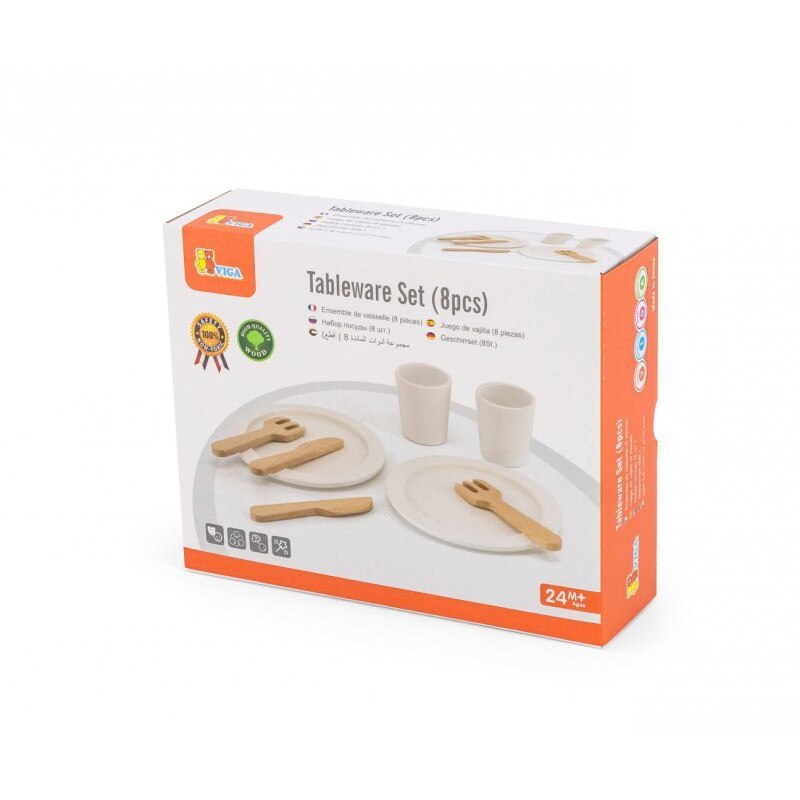 Set vesela pentru copii, Viga, Lemn, 24 m+, Alb/Natur - eMAG.ro