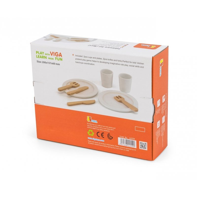 Set vesela pentru copii, Viga, Lemn, 24 m+, Alb/Natur - eMAG.ro