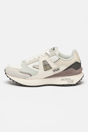 Fila, Спортни обувки Contempo с велур и цветен блок, Бял, Пепеляво сиво ...