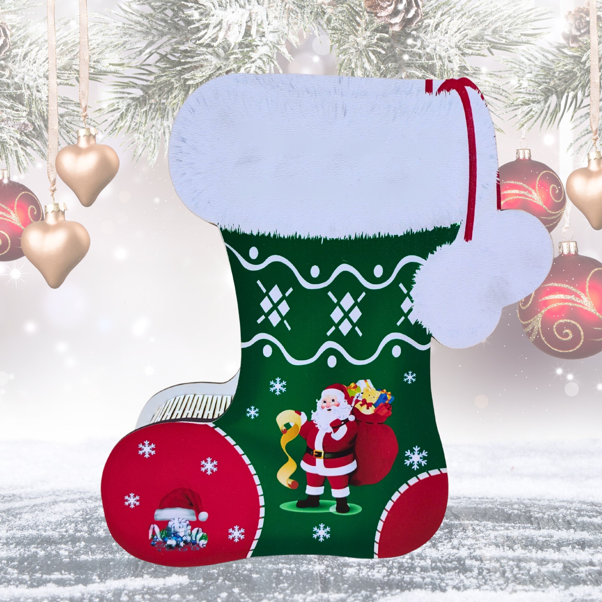 Cutie din lemn, model Cizma Mosului, alb+verde, pentru dulciuri ...