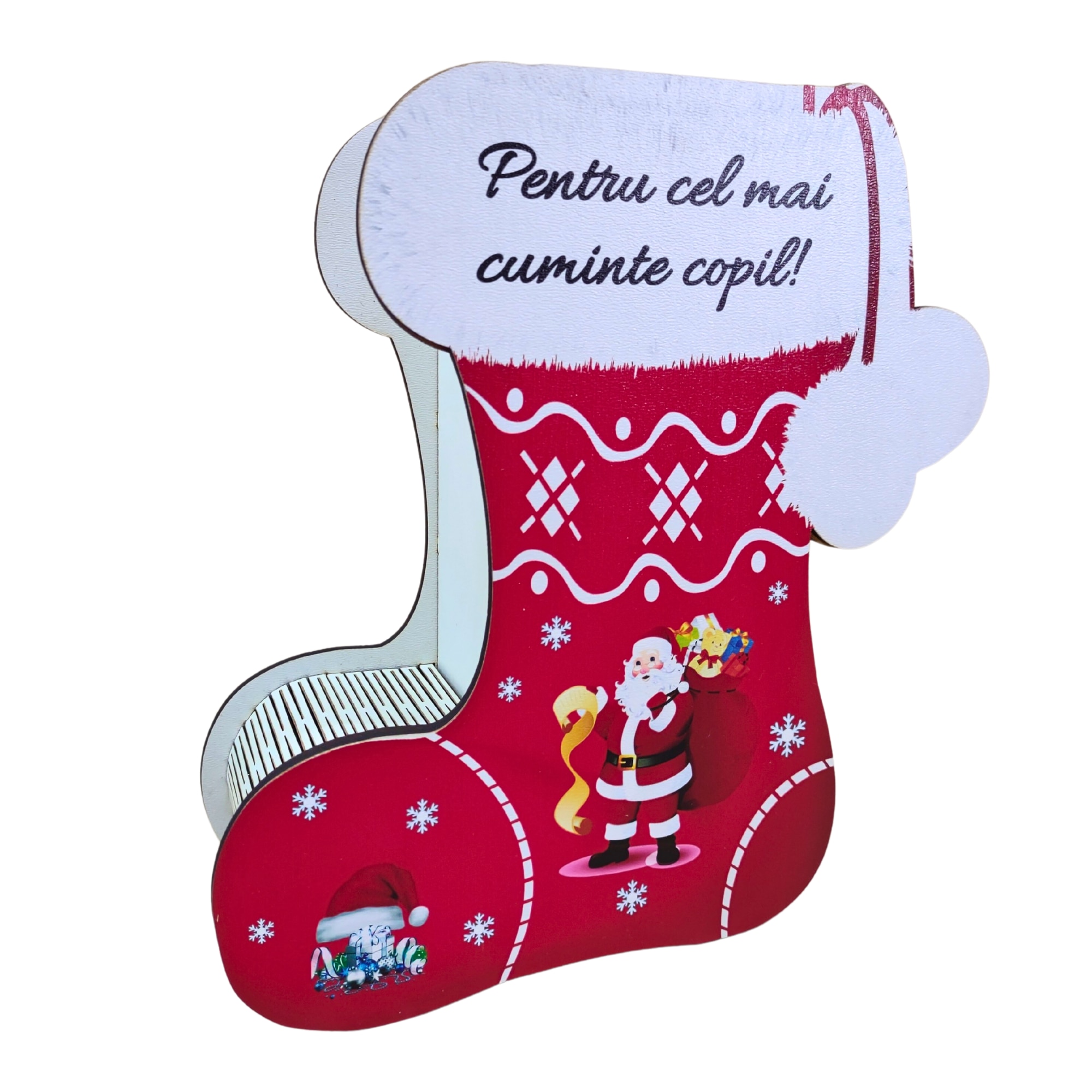 Cutie din lemn, model Cizma Mosului, personalizata, alb+rosu, Pentru ...