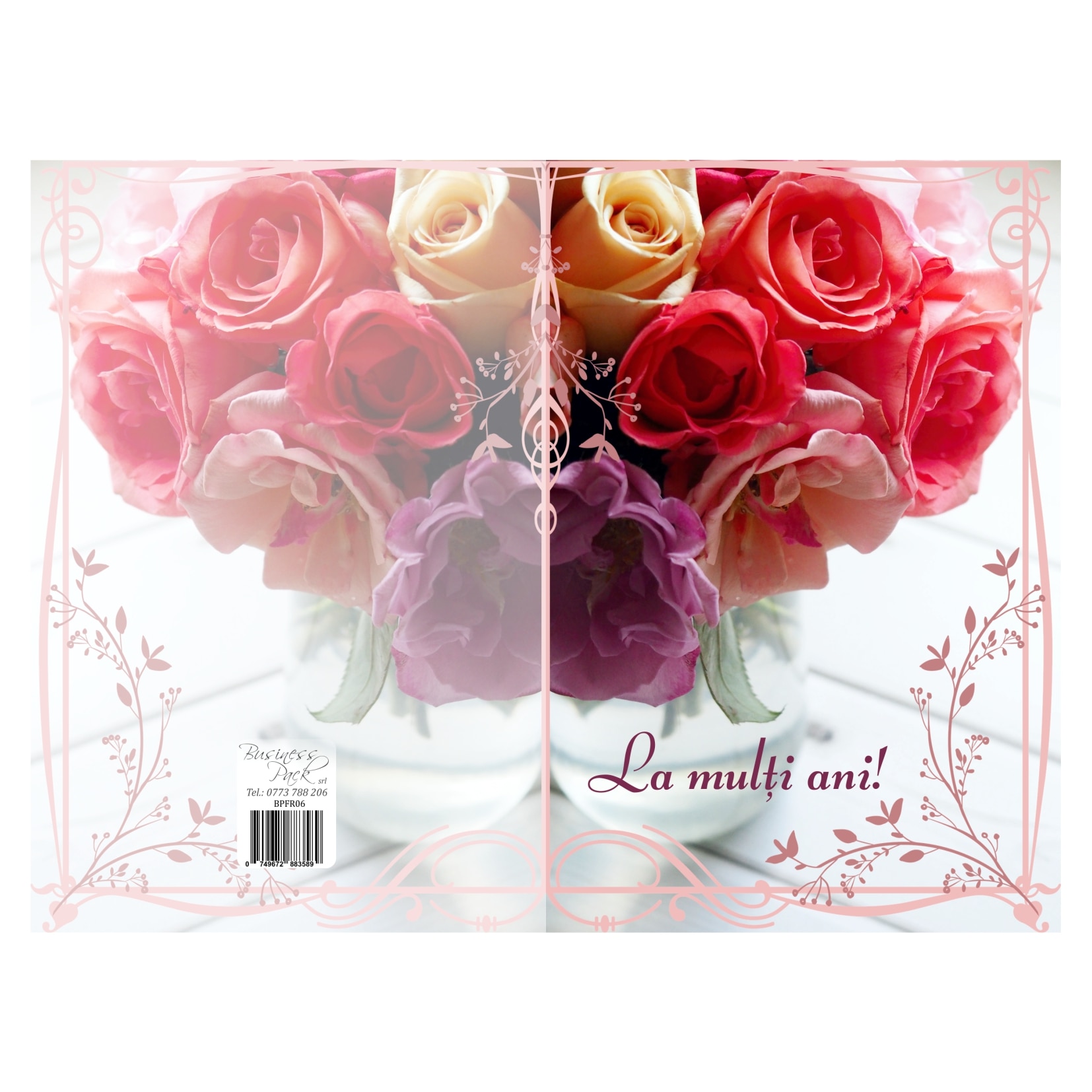 Felicitare "La multi ani!", imagine cu flori rosii, 120 x 180 mm ...