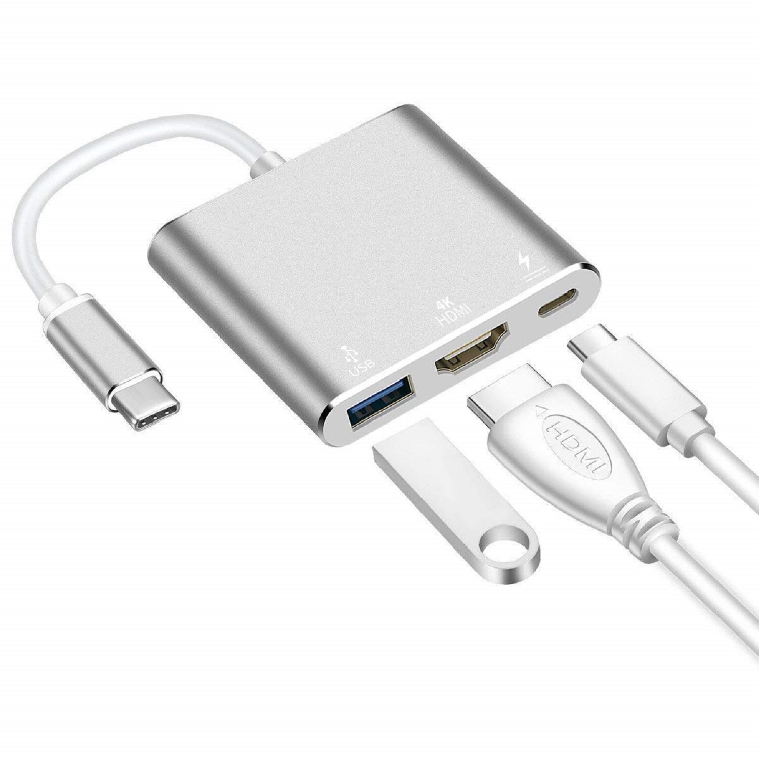 Hub USB-C, 3in1, Argintiu - eMAG.ro