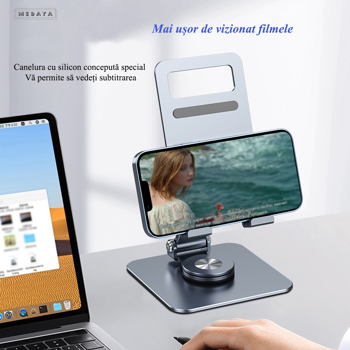 Suport telefon Medaya® rotativ 360°, portabil, de birou, tableta, iPad ...