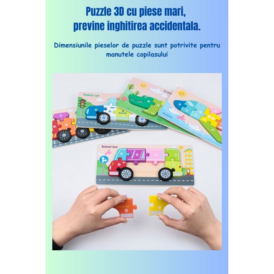 Jucarie educativa pentru copii, puzzle 3D din lemn incastru, Girafa cu ...