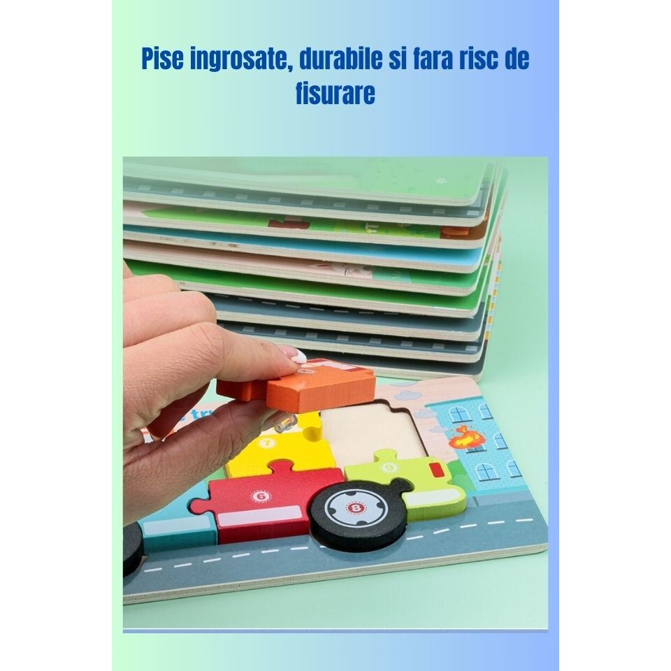 Jucarie educativa pentru copii, puzzle 3D din lemn incastru, Girafa cu ...