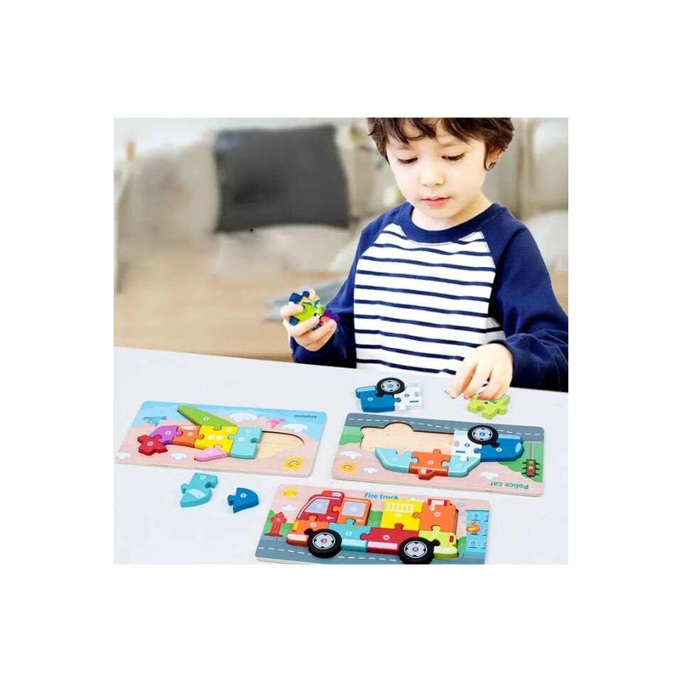 Jucarie educativa pentru copii, puzzle 3D din lemn incastru, Girafa cu ...