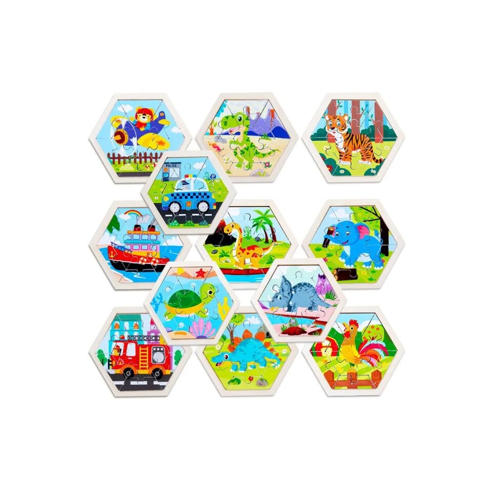 Образователна играчка за деца Дървен пъзел Полицейска кола 13 части 14x16 5x0 9cm 2 години