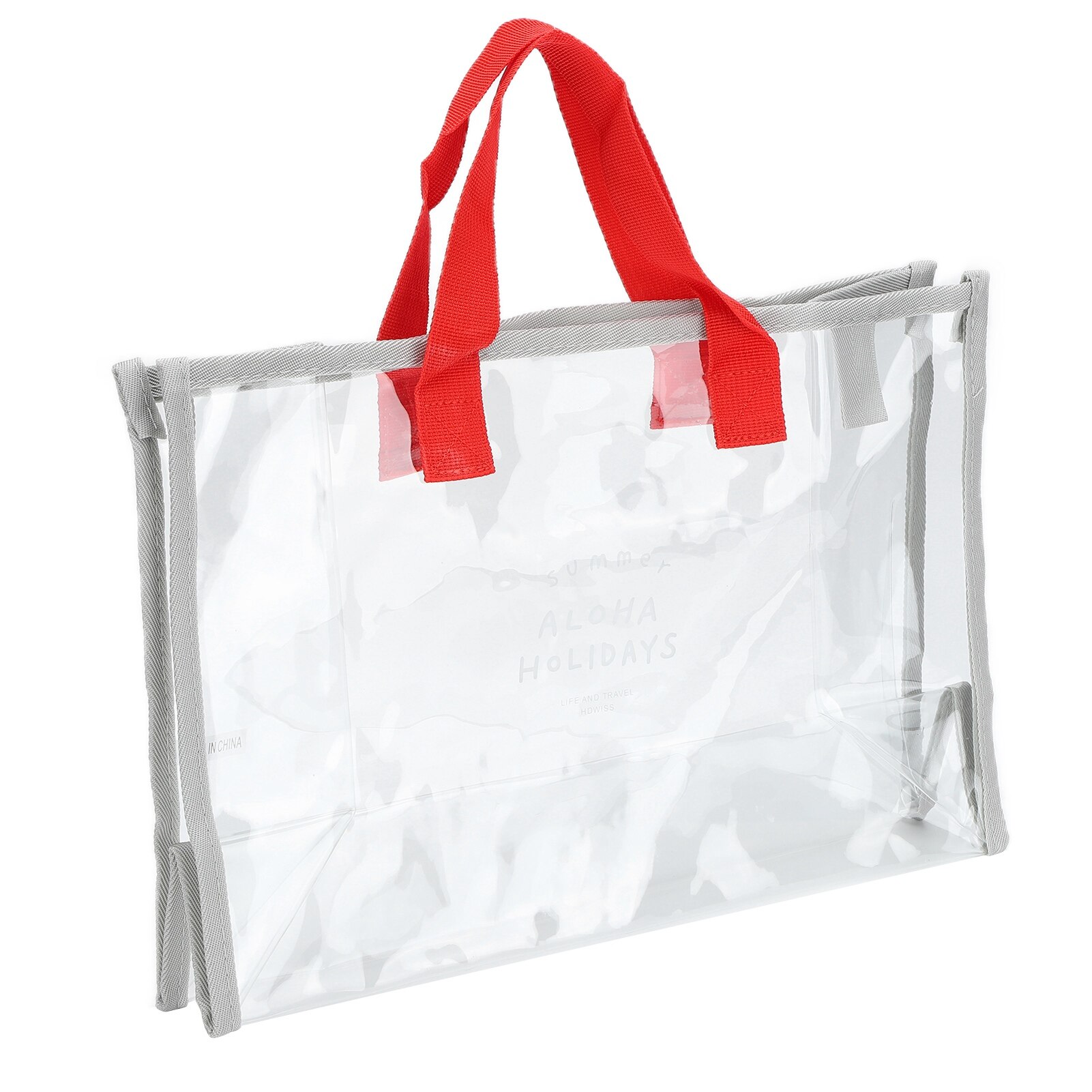 Geanta de plaja, PVC, Transparent/Rosu - eMAG.ro