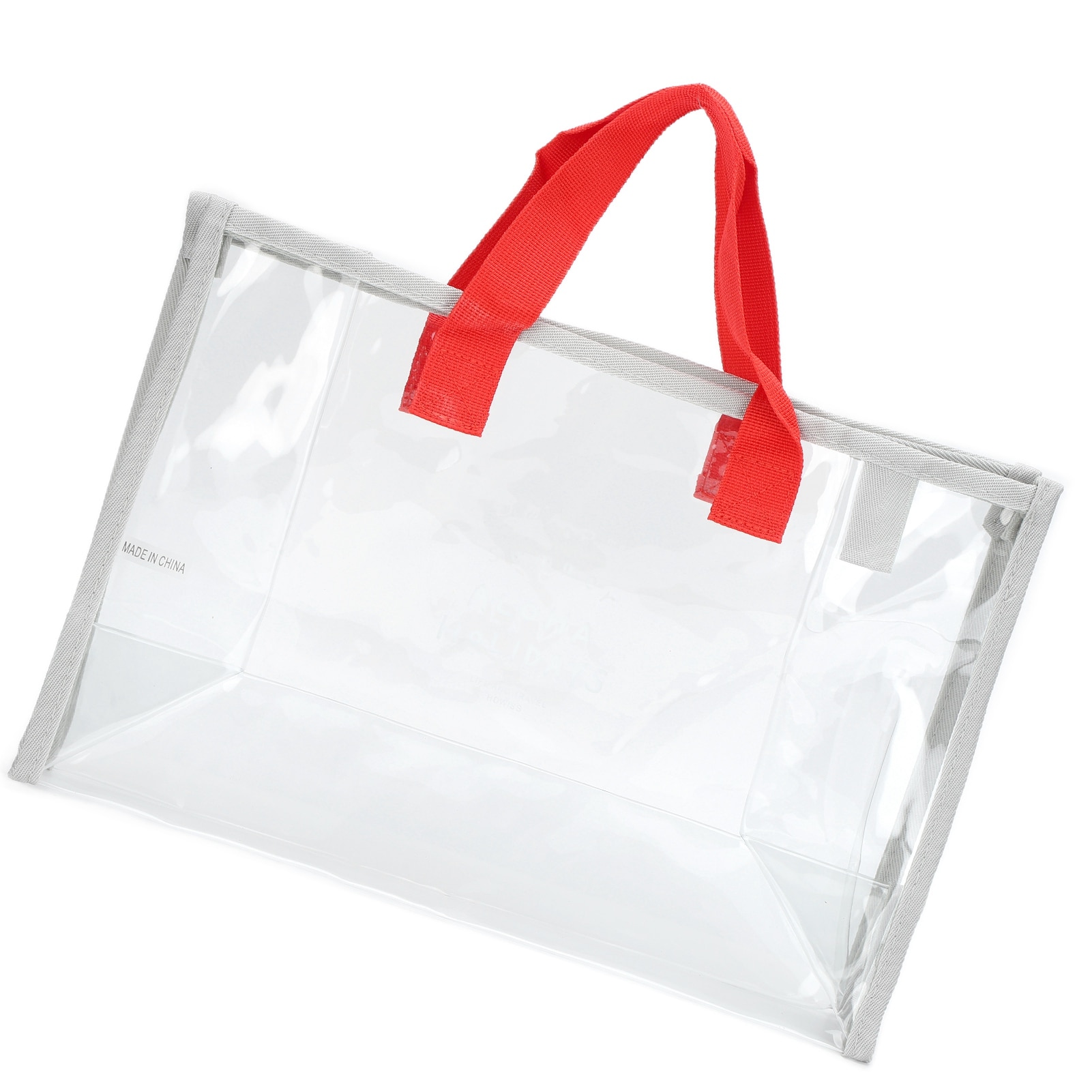 Geanta de plaja, PVC, Transparent/Rosu - eMAG.ro