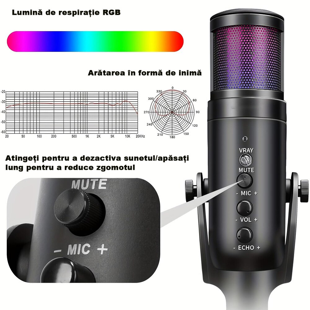 Microfon condensator, Vaxiuja, USB, zoom, reducere zgomot fundal ...