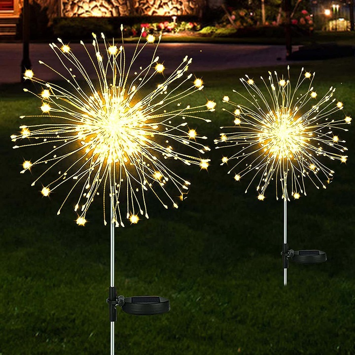 Pachet de 2 lampi solare cu priza, IP65, 120 LED, 8 moduri, 90 cm, alb ...