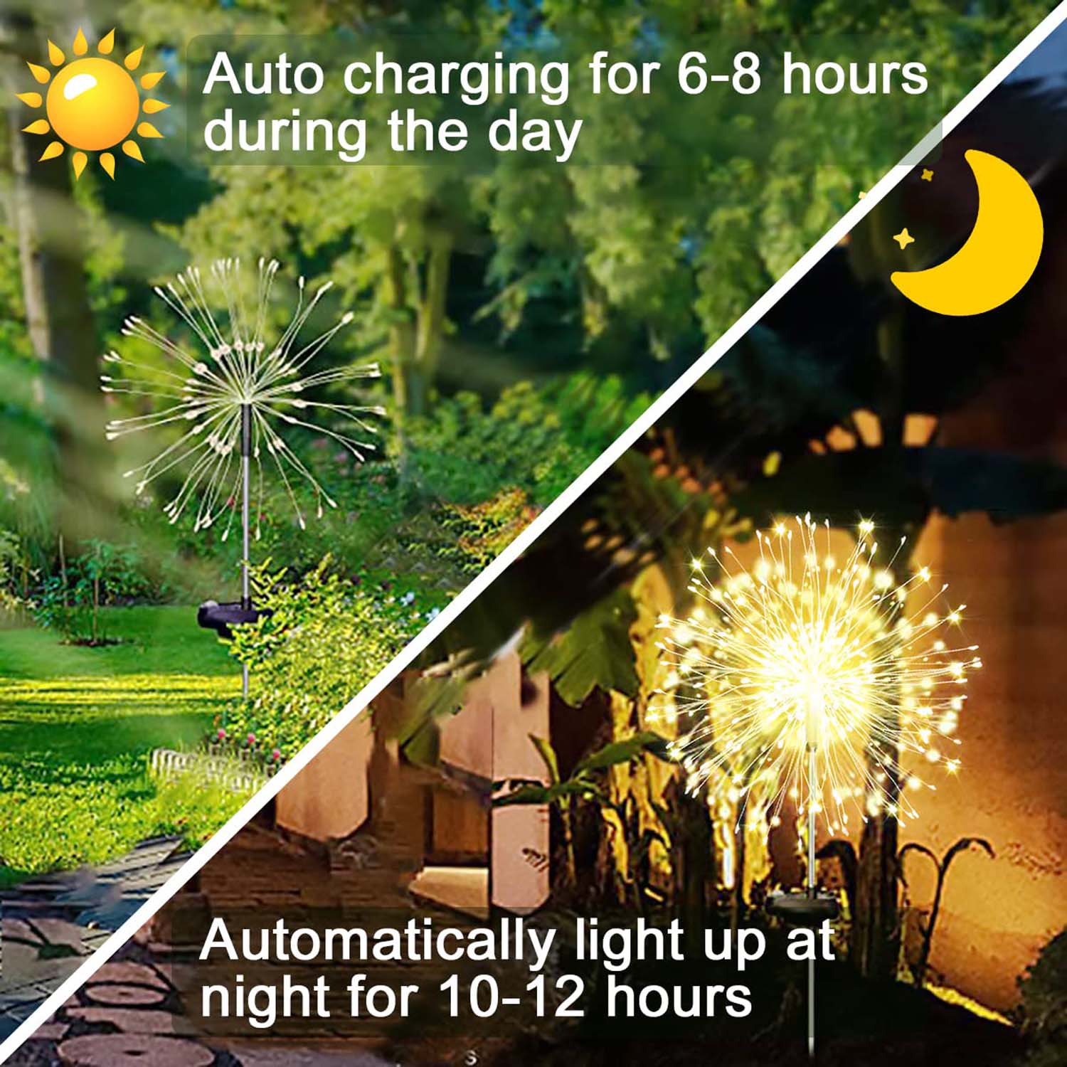 Pachet de 2 lampi solare cu priza, IP65, 120 LED, 8 moduri, 90 cm, alb ...