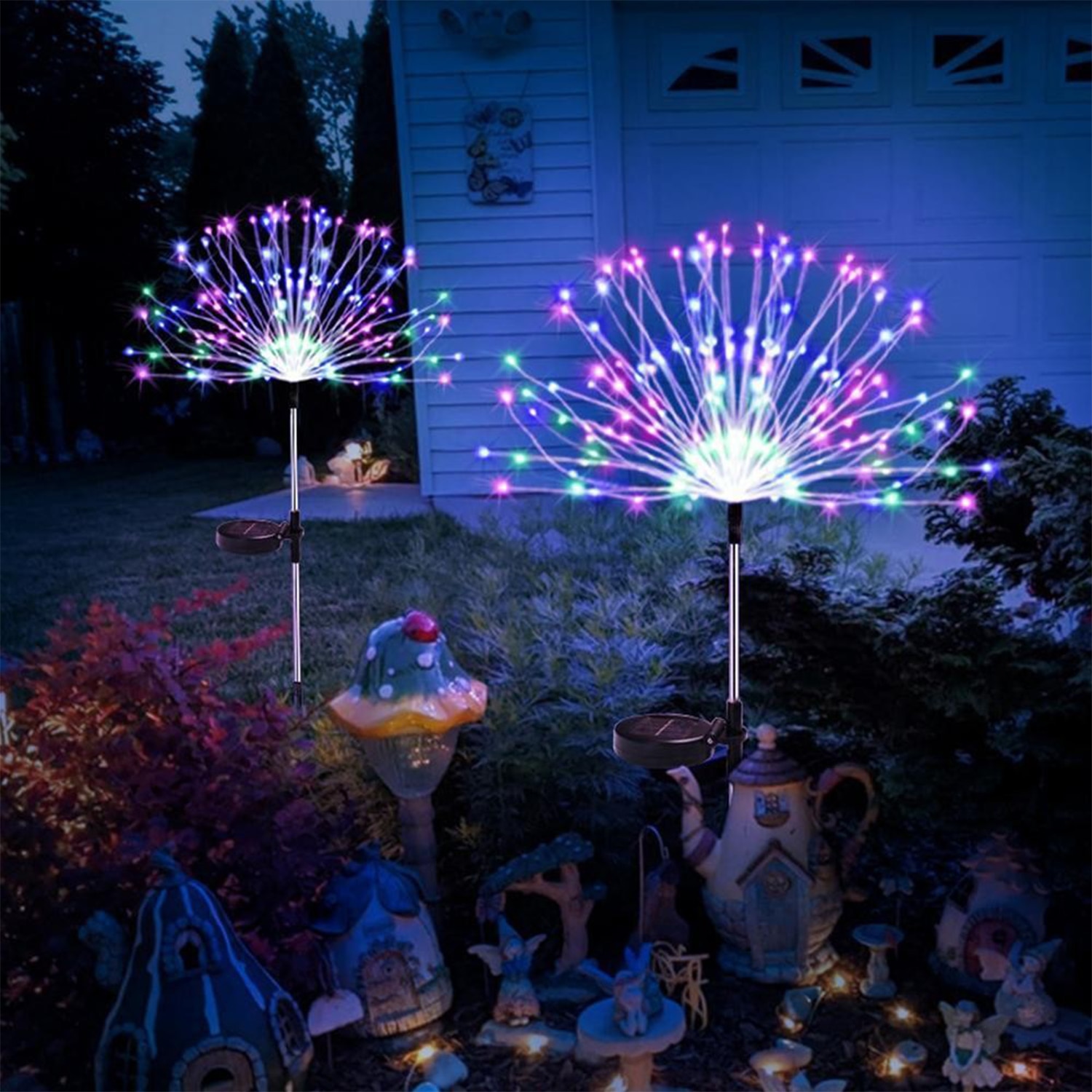 Pachet de 2 lampi solare cu priza, IP65, 120 LED, 8 moduri, 90 cm, alb ...