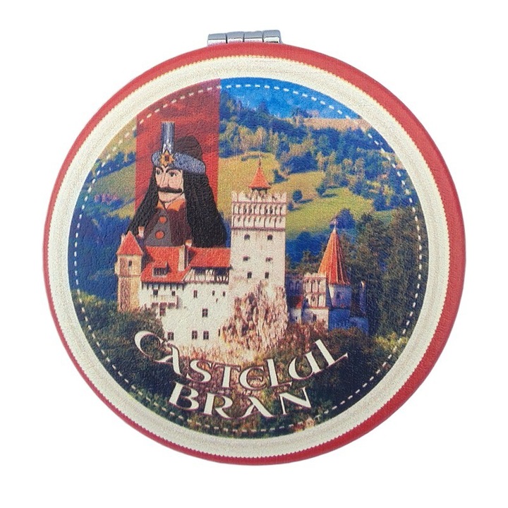 Oglinda metalica pentru poseta, Castelu Bran, 7x7cm, Multicolor, M2 ...