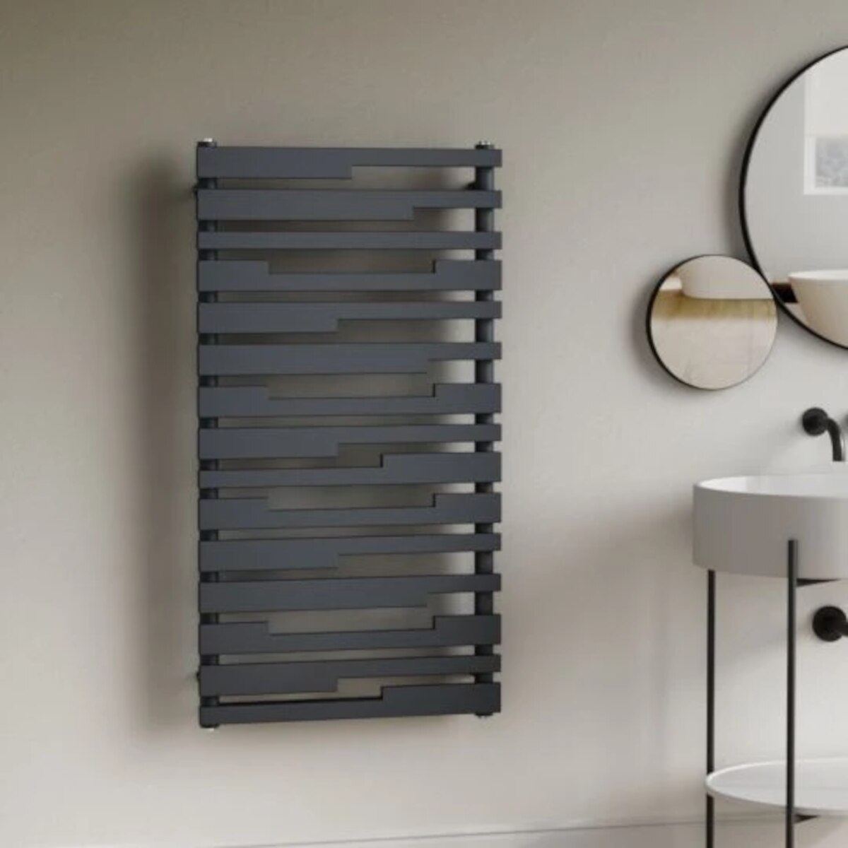 Antracit radiátor, 112x60 cm, 662 W, 15 elem, acél törülközőtartós ...