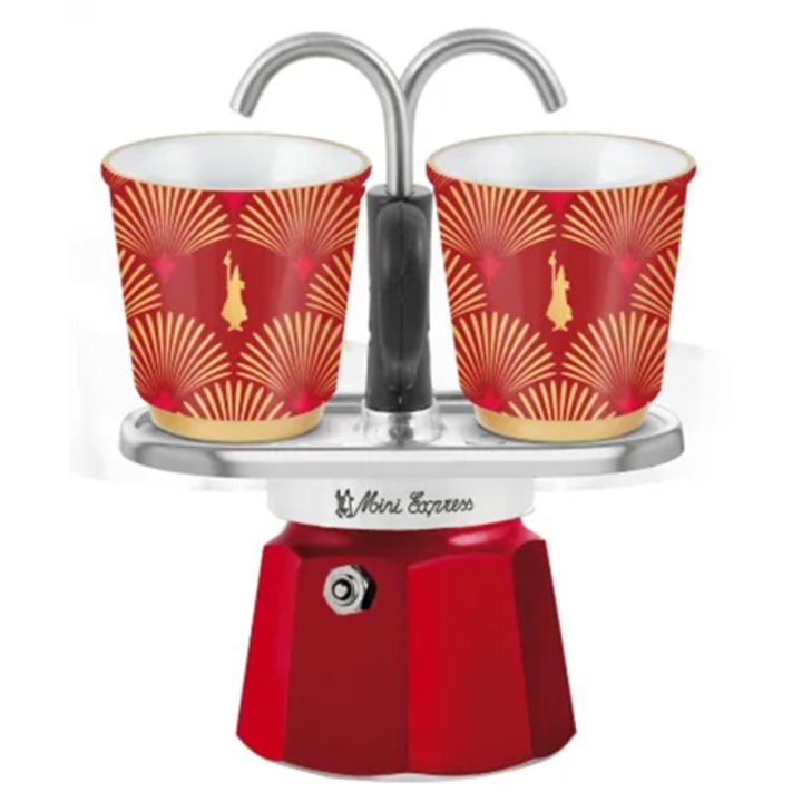 Set filtru cafea Bialetti Mini Express Deco Glamour si 2 cesti, rosu - eMAG.ro