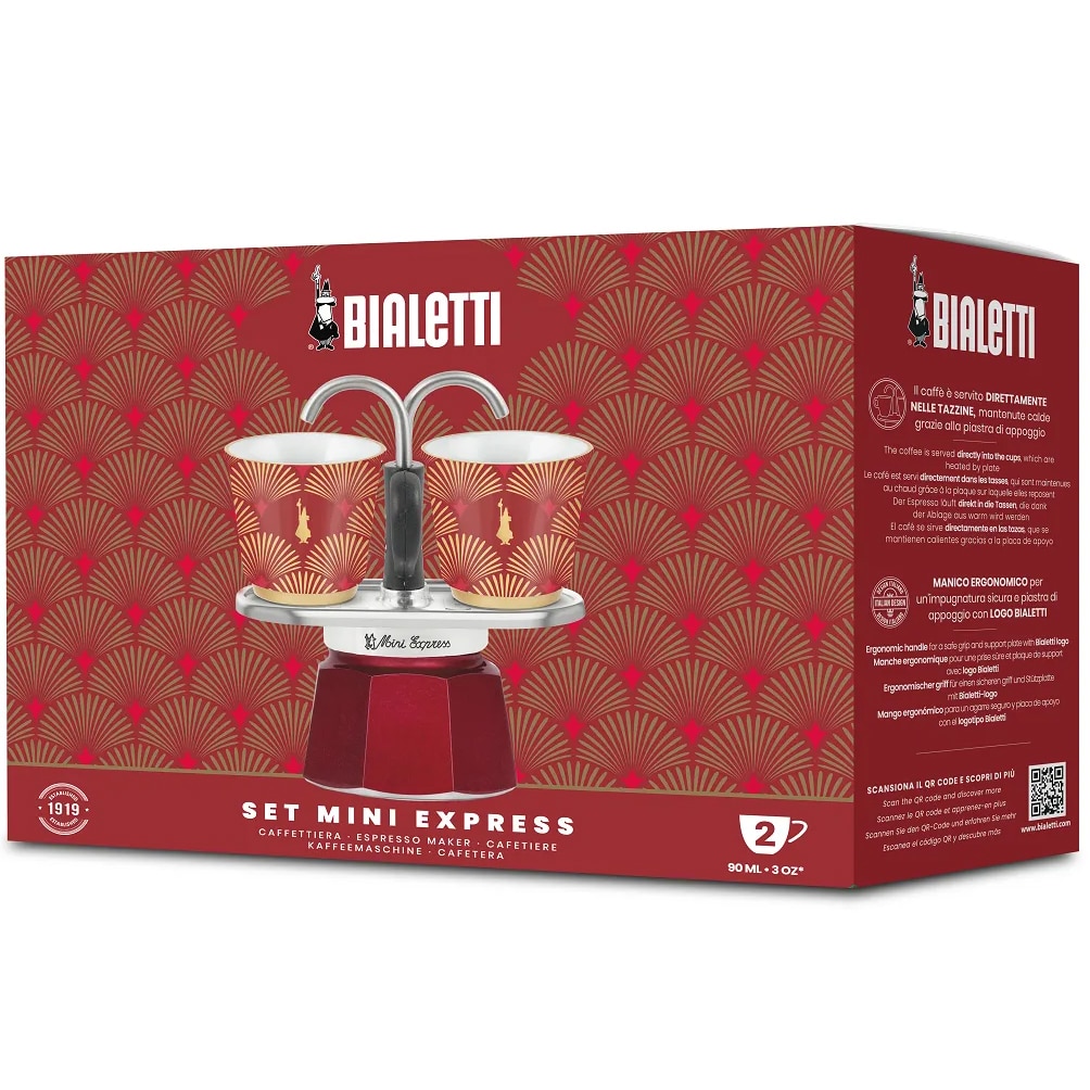 Set filtru cafea Bialetti Mini Express Deco Glamour si 2 cesti, rosu ...