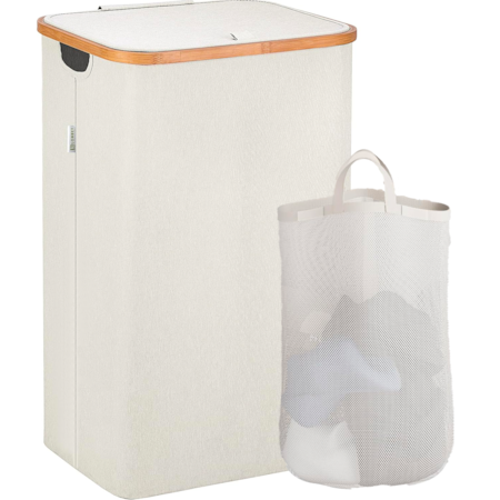 Cos de rufe bambus, pliabil, cu capac si sac de rufe detasabil, 100 L ...