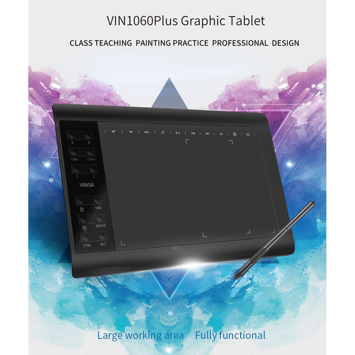 Tableta Grafica, Pen fara baterii, cu taste express pentru design grafic, 8192 niveluri presiune ...