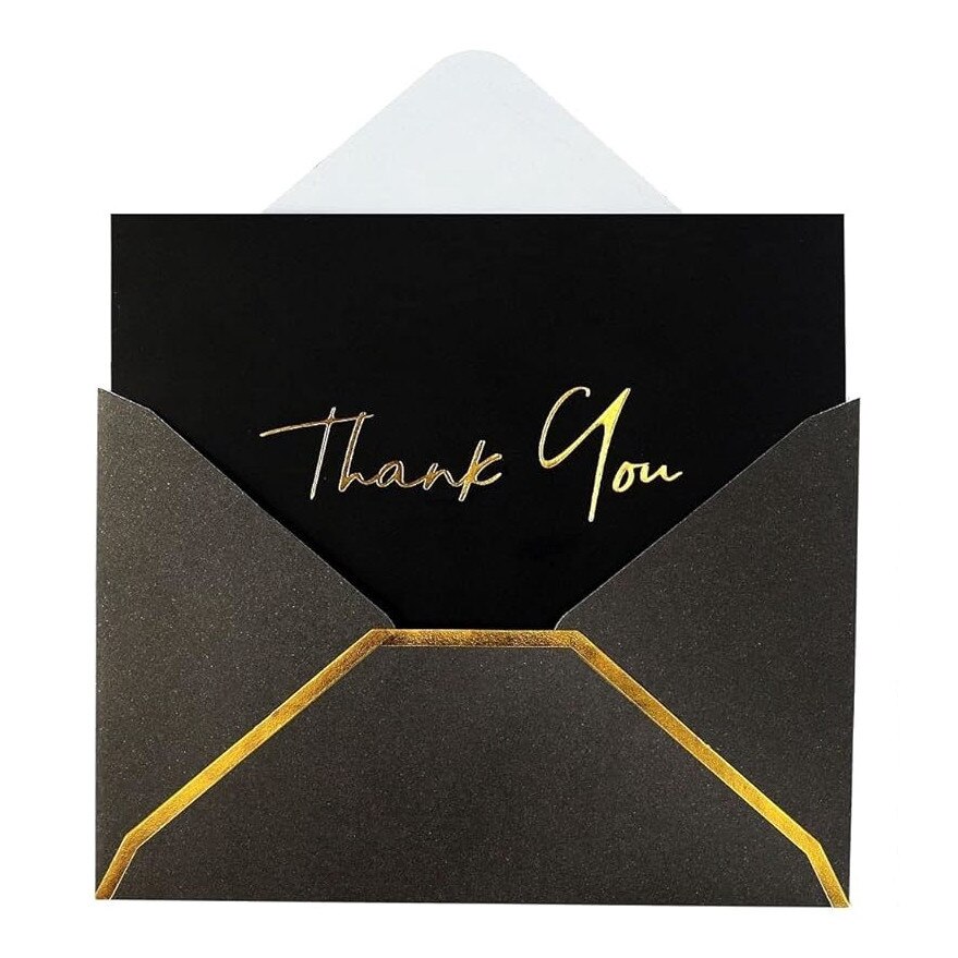 Set 36 felicitari multumire, LLWL, Cu plic, Negru/Auriu - eMAG.ro