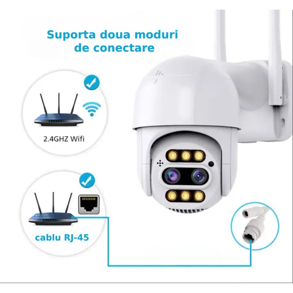 Camera de supraveghere cu doua lentile, WIFI, LiTech, 8MP, rezolutie 4K ...