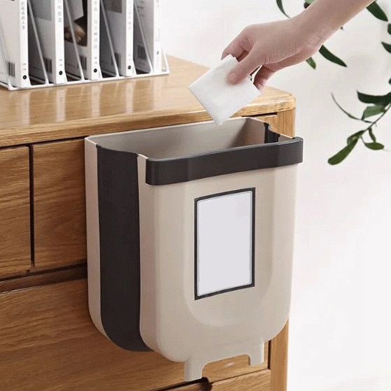 Висящ кош за боклук SIKS, сгъваем, за вратата на гардероба, кафяв и ...