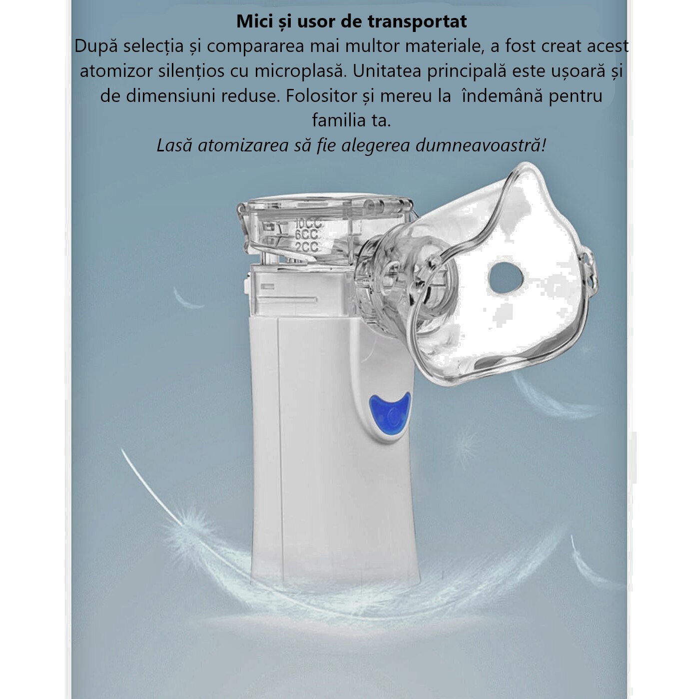 Aparat Aerosoli, Nebulizator portabil ultrasonic, Tehnologie Mesh, capacitate 10ml, dubla ...