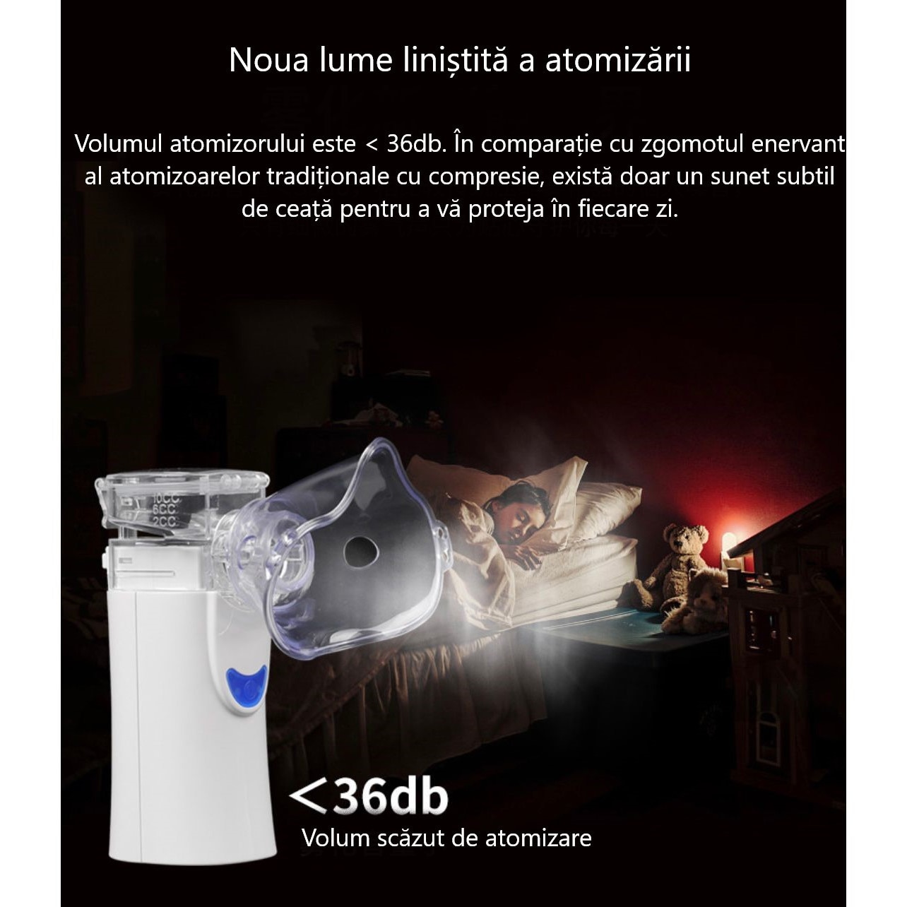 Aparat Aerosoli, Nebulizator portabil ultrasonic, Tehnologie Mesh, capacitate 10ml, dubla ...