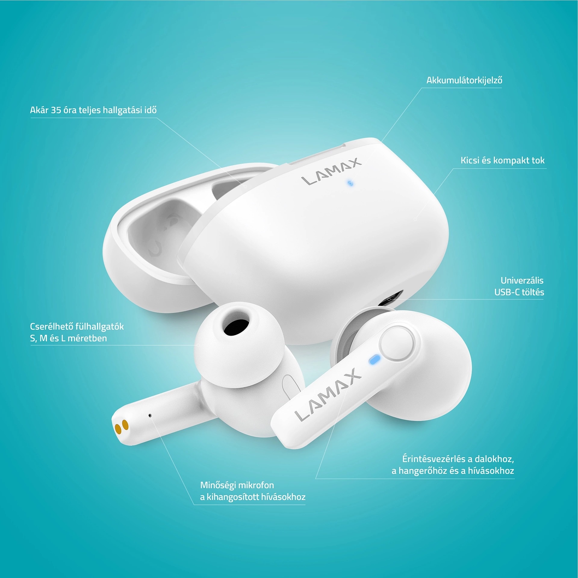 Casti fara fir, LAMAX, Clips1 Play White, Bluetooth 5.3 - eMAG.ro