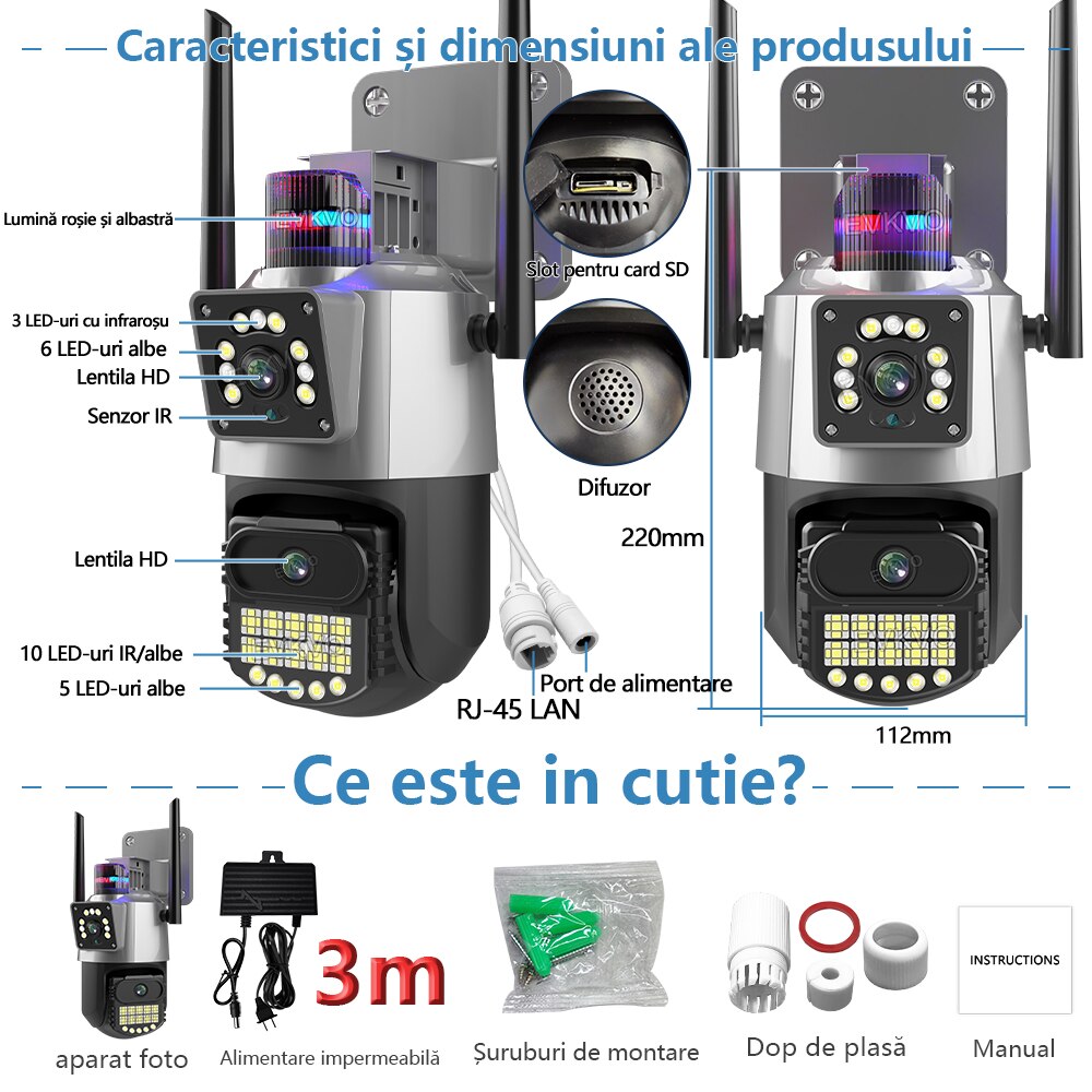 Camera de monitorizare IP cu obiectiv dual WIFI Tnnian Z11 Pro, 8MP ...