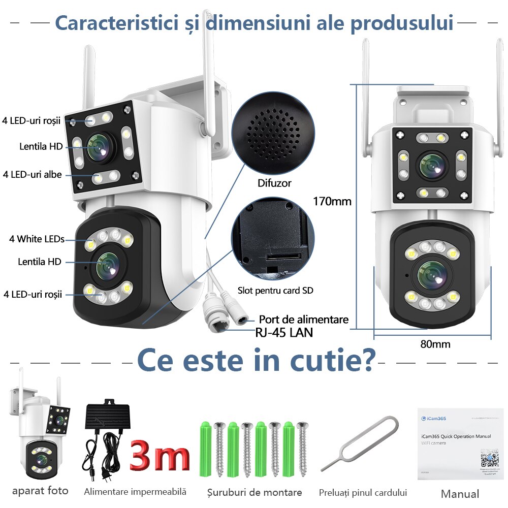 Camera de monitorizare IP cu obiectiv dual WIFI Tnnian E07 Pro, 8MP ...