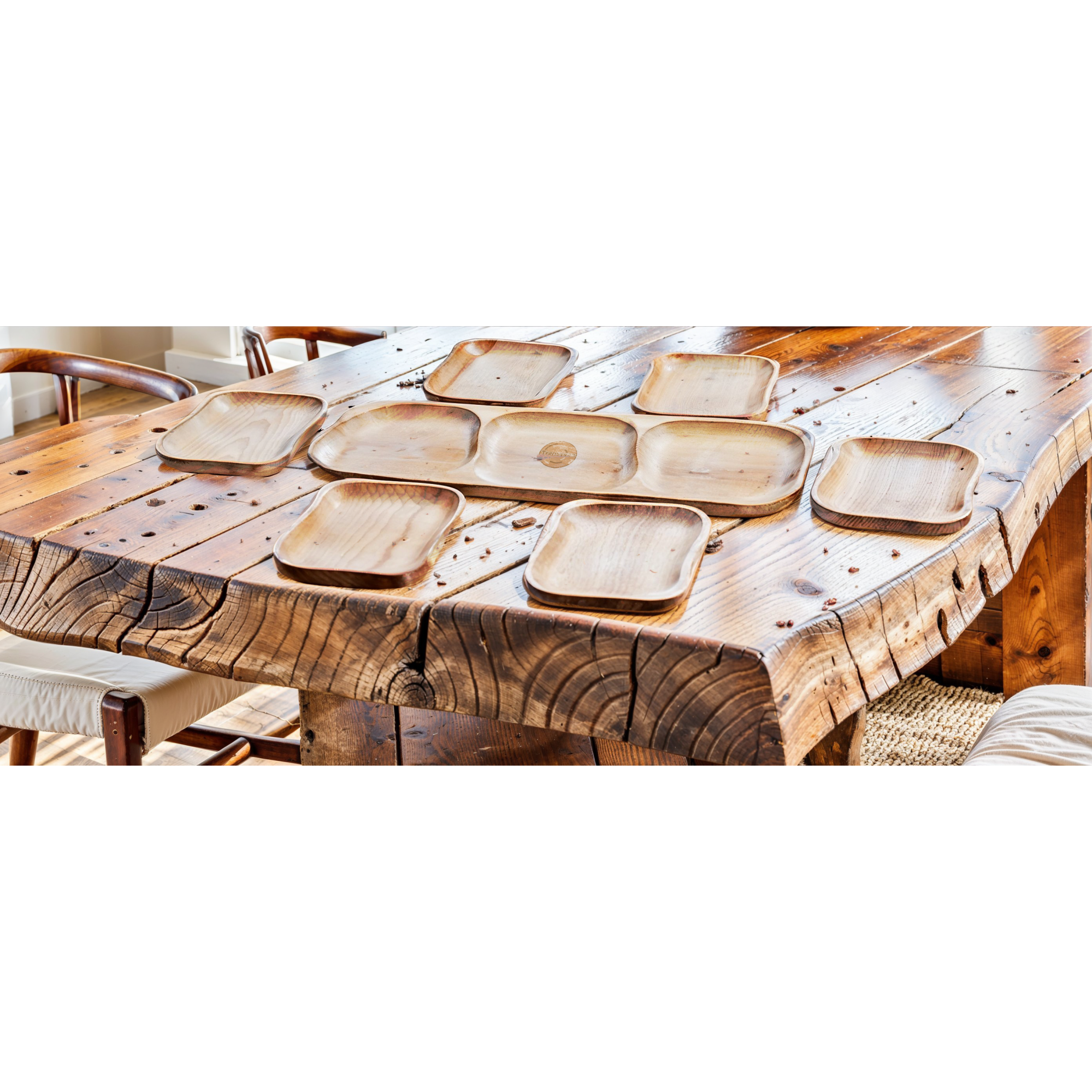 Set de Platouri din Lemn pentru Servit Masa Transyvan® de 6 Persoane cu ...