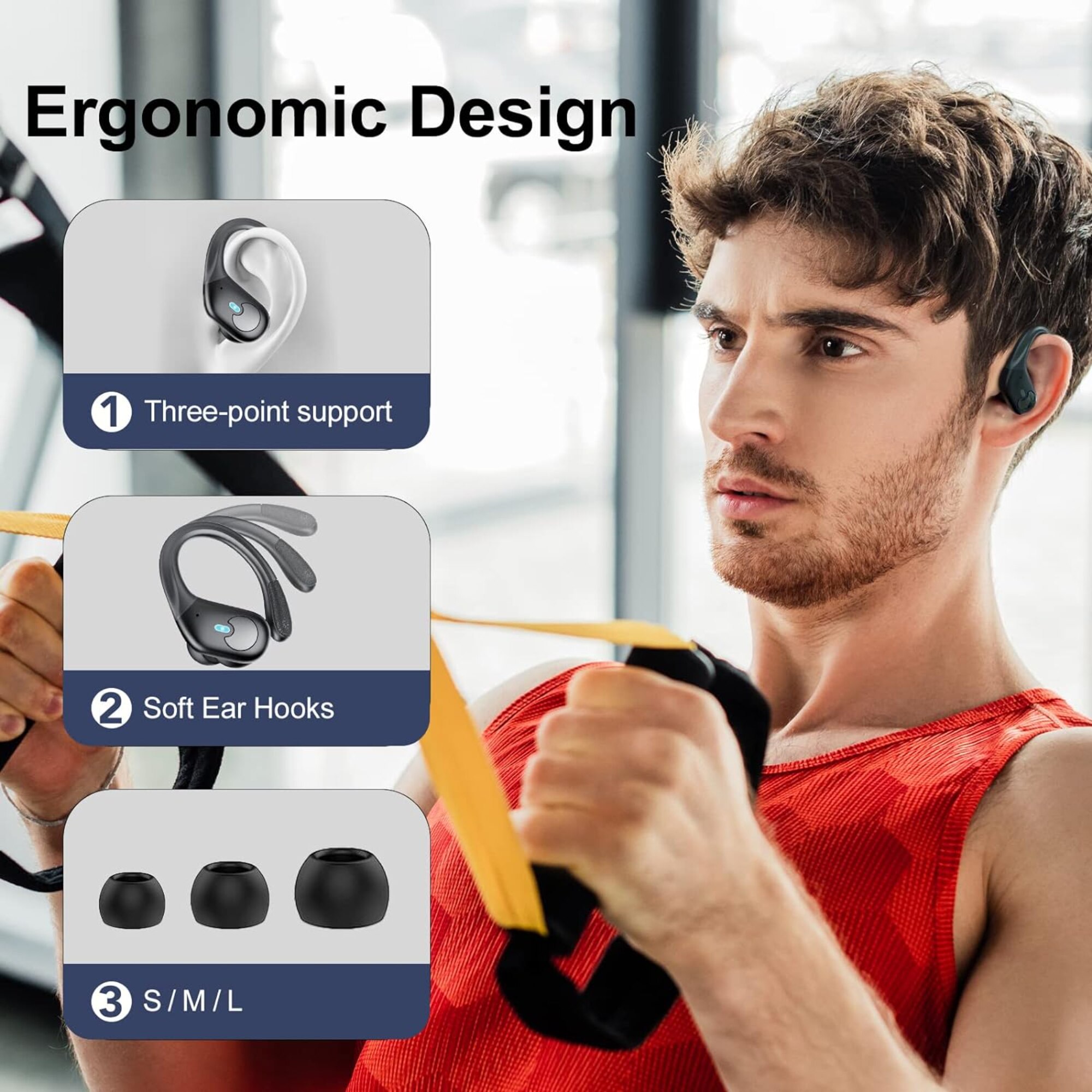Casti Wireless Sport MGA, Bluetooth 5.3, IPX7, ENC, Afisaj LED Baterie ...