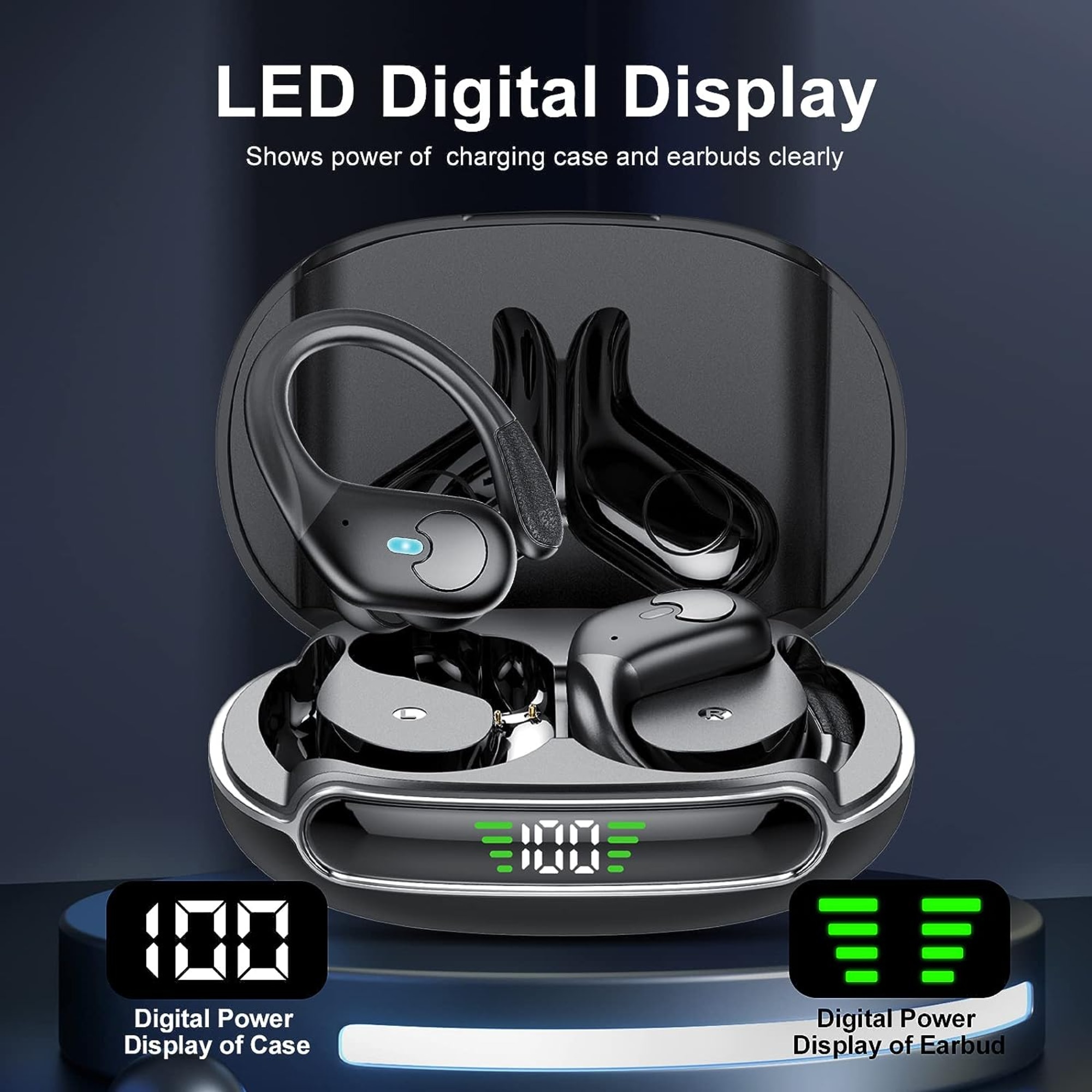 Casti Wireless Sport MGA, Bluetooth 5.3, IPX7, ENC, Afisaj LED Baterie ...