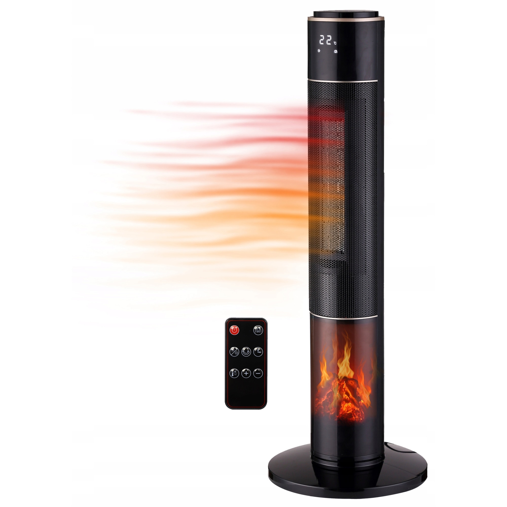 Semineu electric, 2000W, 2 trepte, cu termostat si telecomanda, timer ...