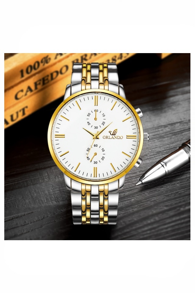 Ceas pentru barbati Orlando din otel inoxidabil cu cadran alb si curea ...