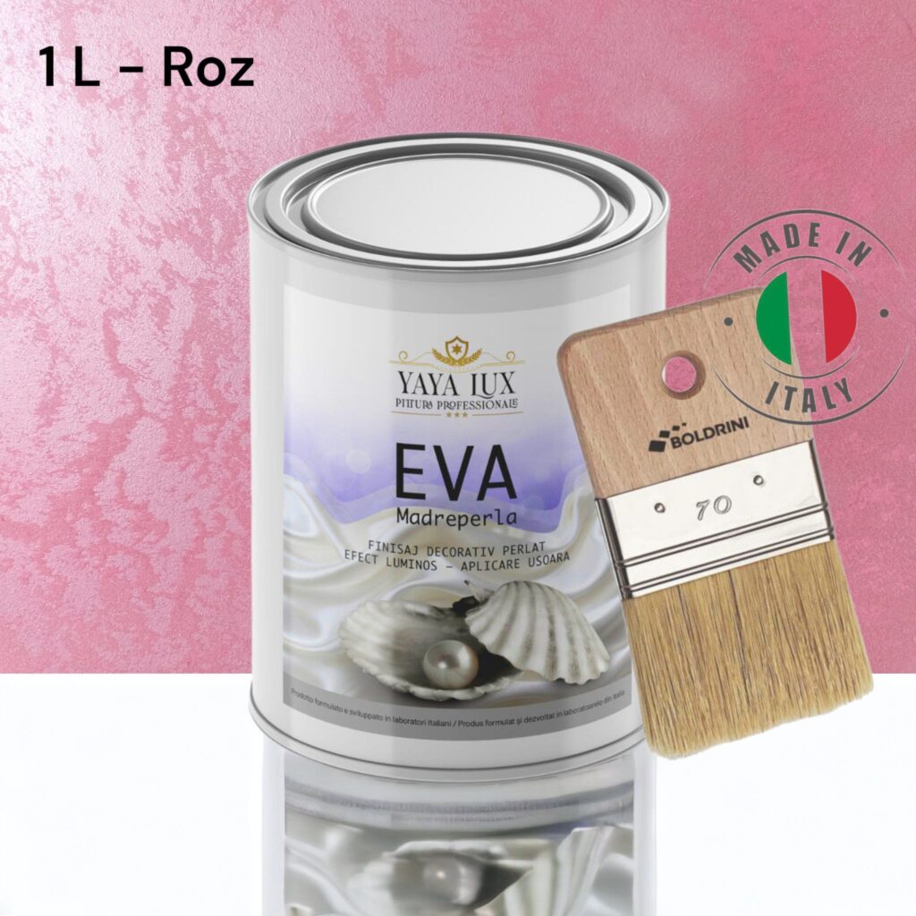 Vopsea decorativa Eva Madreperla, Roz, cu Fulgi de Sticla, 1 L si ...