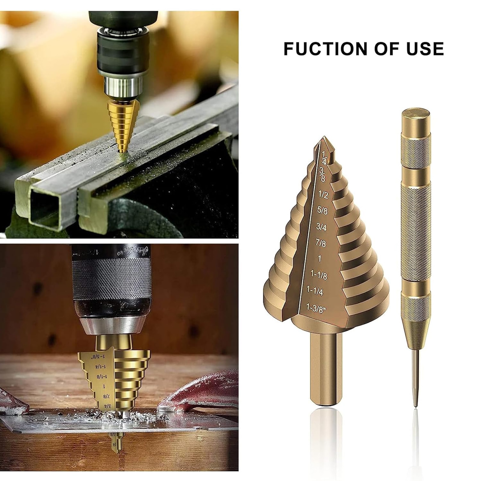 Set burghie in trepte, NUODWELL, 6 Piese, Cu perforator central automat ...