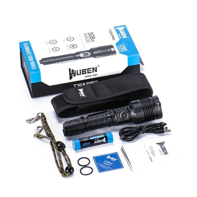 Lanterna tactica Wuben T103 PRO, iluminare 508 m, 2600 mAh acumulator ...