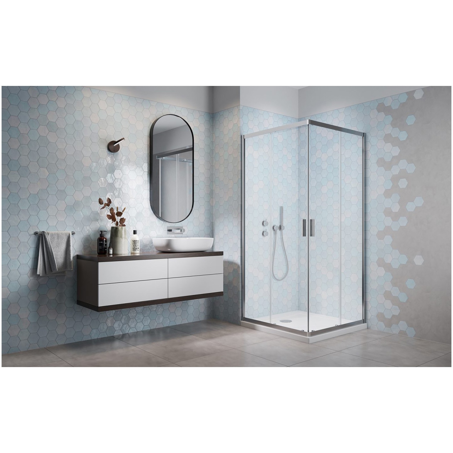 Set cabina de dus completa patrata Radaway Alienta C900, 90x90 cm, sticla transparenta ...